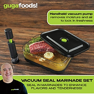 Guga Foods Vacuum Seal Marinade Container Set, Air Sealed Pump, Removes Air for Quick Marination, Barbecue & Grilling Marinator