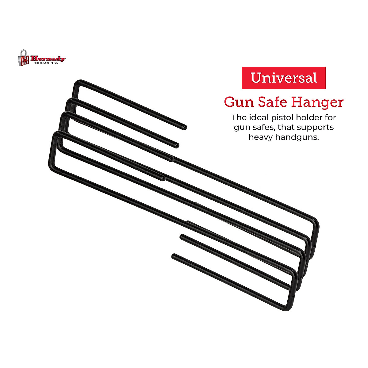 Hornady Universal Handgun Hangers, 95870, 4pk - Maximize Gun Safe Space with Easy Access Under Shelf Storage Gun Hangers -PVC Coated Steel Wire Pistol Holder Protect & Store 22 Caliber Handgun & More
