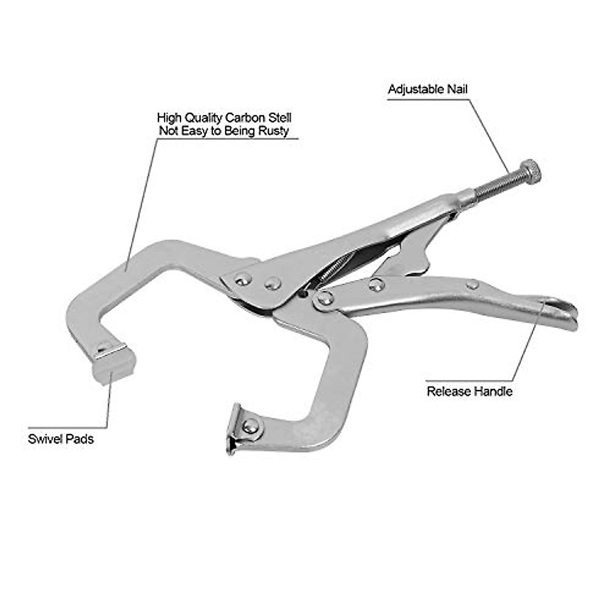 KEILEOHO 6 Pack 11 Inches C Clamp Locking Pliers with Swivel Pads, Heavy-Duty Locking Pliers, Woodworking Clamps Set, Adjustable Nickel Plated C Pliers