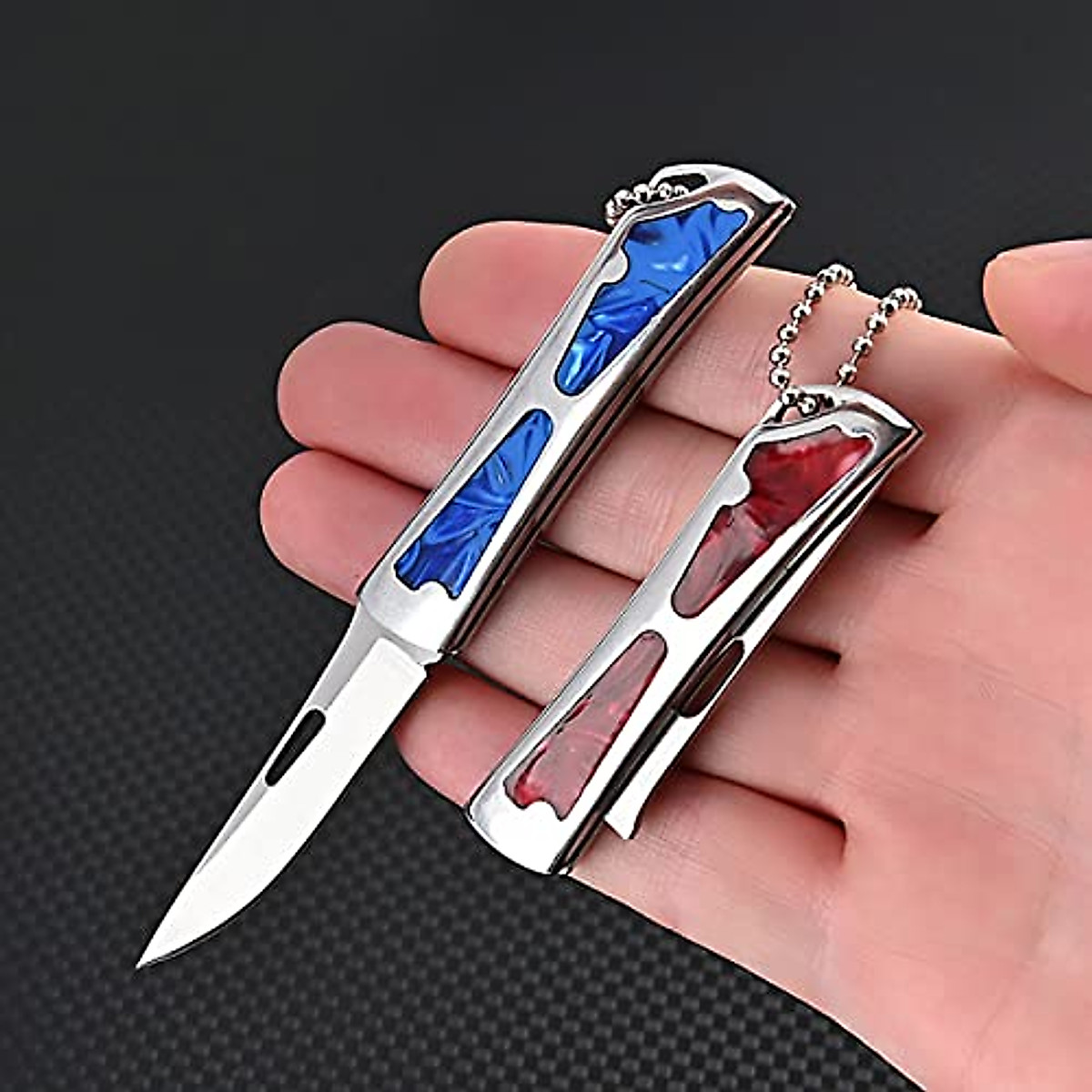 NBGDY Mini Knife Keychain, Small Pocket Folding Knife,EDC Package Opener  Box Cutter Knife. 2PCS(Red and Blue)(KPQ-1029)