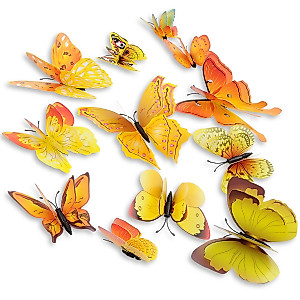 DaGou Mixed of 12PCS 3D Pink Butterfly Wall Stickers Decor Art Decorations¡­ (Yellow)