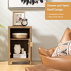 SICOTAS Tall Nightstand Set of 2 - Rattan Night Stand Farmhouse Bedside Table Boho End Table with Drawer for Bedroom Storage - 27.5in High