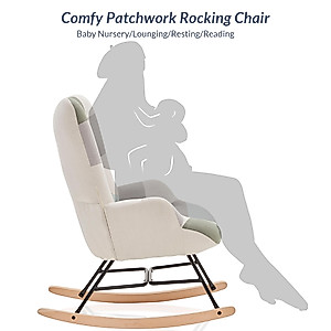 BELLEZE Colorful Patchwork Rocking Chair, Widen Nursery Rocking Chairs Comfy Linen Upholstered Glider Rocker with Solid Wood Legs for Living Room Bedroom Nursery - Paramount (Patchwork A)