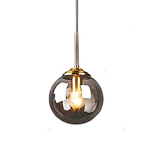 H XD GLOBAL Industrial Retro Loft 3 Way Pendant Light, Cluster Chandelier Hanging Lamp Fixture Brass Fittings with Glass Globe Lampshade (Grey)