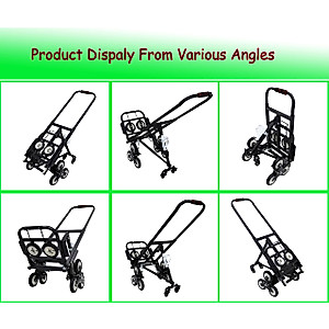 INTBUYING Stair Climber Hand Trucks Portable Folding,Rubber Mute Wheel,Adjustable Handle Length.420 LBS Capacity Handcart Luggage Cart with 6 Wheels and 2 Backup Wheels (Black)-with 2 Casters