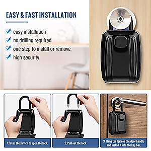 HUANLANG Key Lock Box for Outside 12 Digit Push Button Lockbox for Keys Outdoor Hanging Waterproof Lock Box for House Key Portable Key Safe Combination Lockboxes for Realtors Home School Airbnb Office
