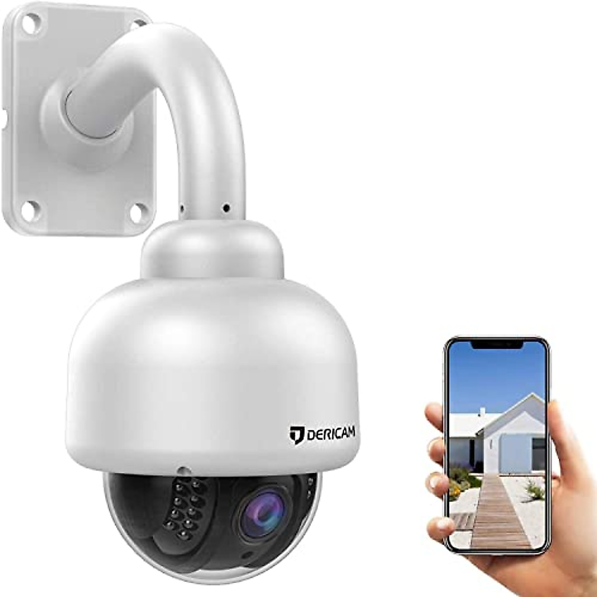 Dericam Outdoor PTZ WiFi Security Camera,1080P IP Surveillance CCTV Camera,Pan/Tilt/Zoom,4X Optical Zoom,Night Vision,Motion Detect,IP65 Weatherproof Pre-Instal 32G SD Card, White