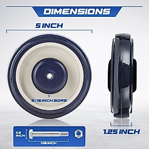 NATGAI 4 Pack Shopping Cart Replacement Wheels Kit, 5" Diameter 1.2" width 5/16“ Bore Noiseless Shopping Cart Wheels with Axles Bolts 4 sets, Total 1000 Lbs (Blue)