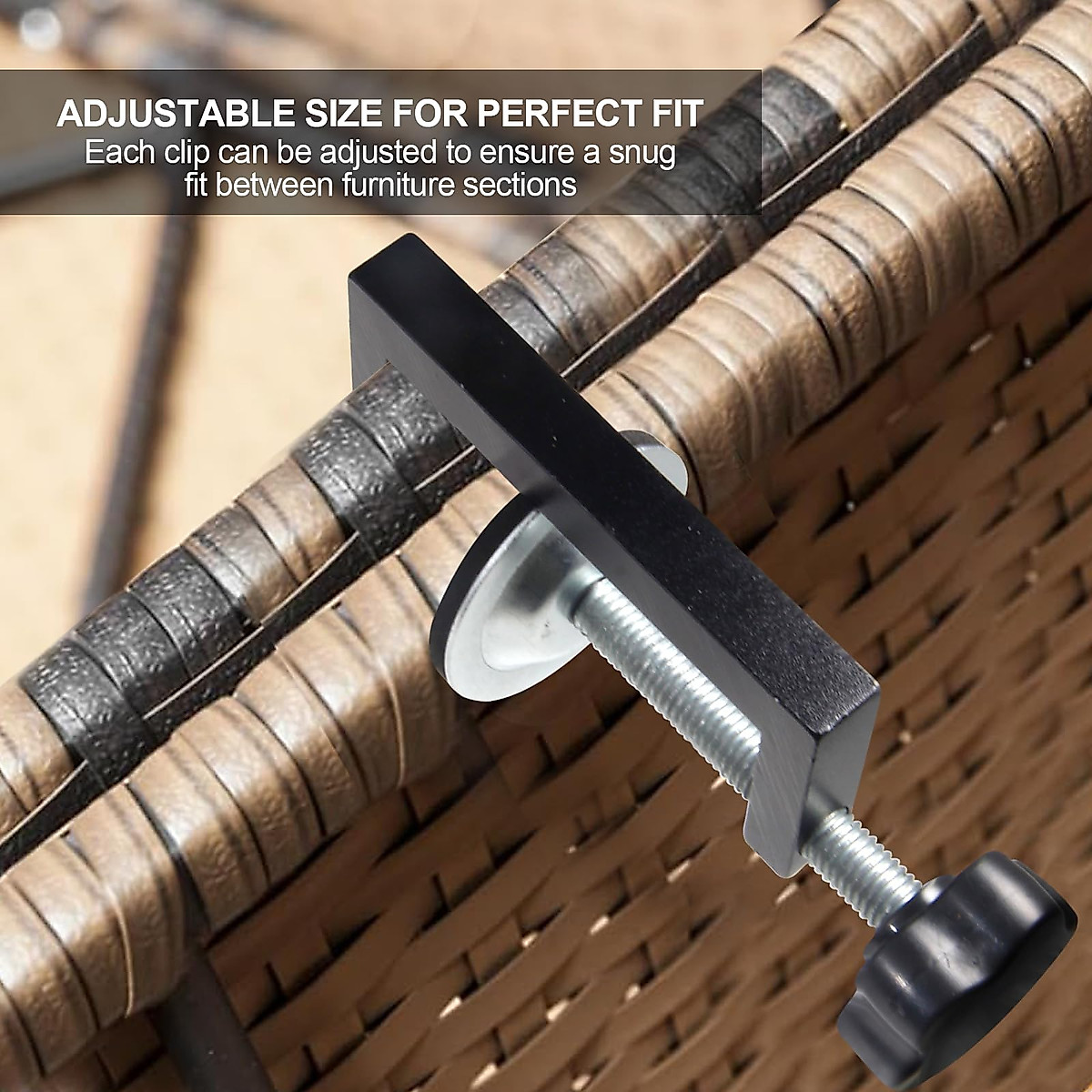 2.17in Adjustable Sectional Couch Sofa Funiture Clamps Outdoor Patio Furniture Clips for Outdoor Garden Rattan Aligment Rattan Furniture Clamps, 4Pieces
