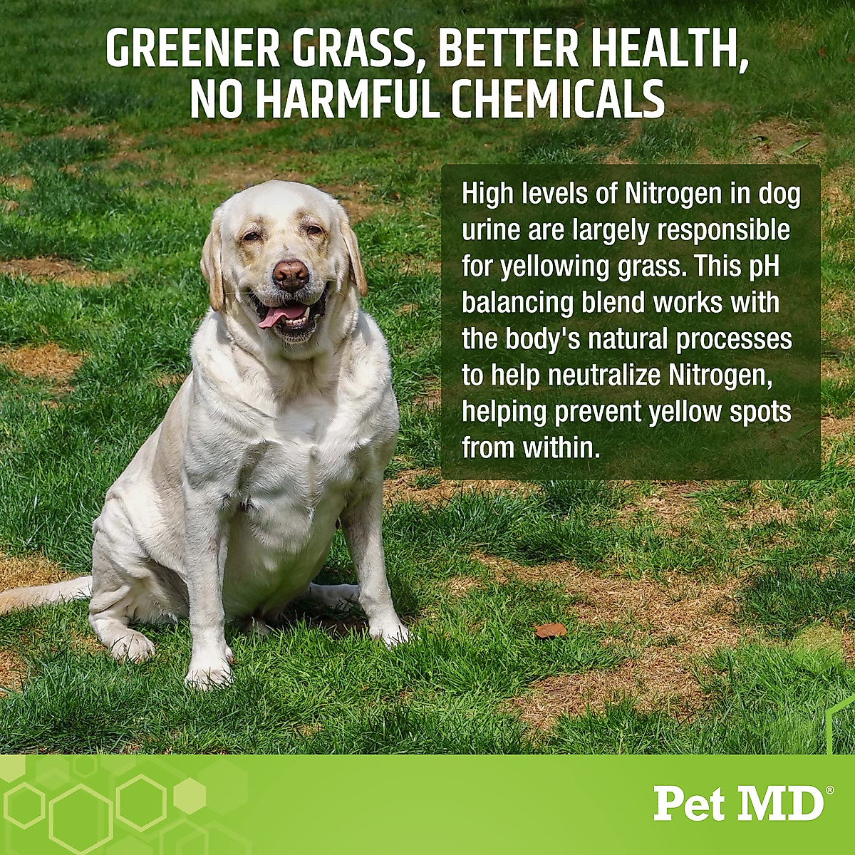 Pet MD Lawn Aid Chews - No More Yellow Spots Dog Urine Neutralizer for Lawn - pH-Balancing Helps Prevent Dog Pee from Killing Grass - Enhanced with Digestive Probiotics for Dogs & Puppies - 120 ct