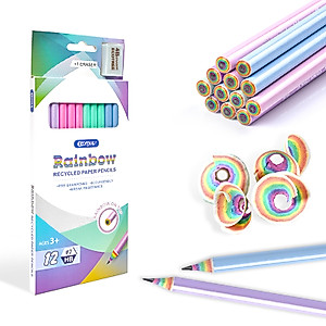 ECOTREE Eco-friendly Wood & Plastic Free Rainbow Recycled Paper #2 HB Pencils For School and Office Supplies, Pre-sharpened,12-Pack