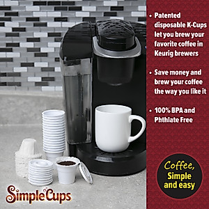 Disposable Cups for Use in Keurig® Brewers - Simple Cups - 25 Cups, Lids, Filters with Easy Close Stand - Use Your Own Coffee