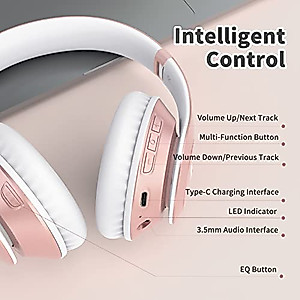 Uliptz Wireless Bluetooth Headphones, 65H Playtime, 6EQ Sound Modes, HiFi Stereo Over Ear Headphones with Microphone, Foldable Bluetooth 5.3 Headphones for Travel/Office/Cellphone/PC (Rose Gold)