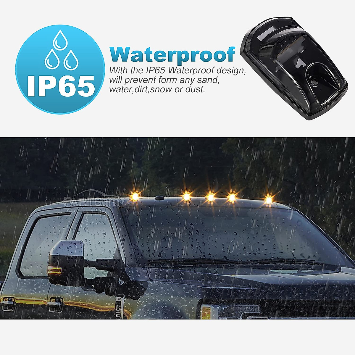 Partsam 5Pcs for F250 F350 F450 Smoke Cab Lights Amber LED Cab Marker Roof Running Top Clearance Lights Assembly Compatible with Ford F-250 F-350 F-450 F-550 Super Duty 2017-2021 264343BK