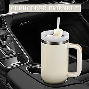 Cozy Steel 40 oz Tumbler with Handle and Straw Lid - Insulated Reusable Stainless Steel Travel Mug for Hot and Cold Beverages, Water Bottle, Iced Coffee Cup (Cream)