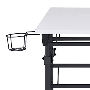 LKKRO Rolling Writing Desk with Height Adjustable Desktop and Moveable Shelf, White