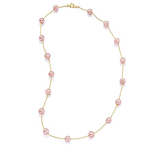 Ross-Simons 6-6.5mm Pink Cultured Pearl Station Necklace in 14kt Yellow Gold. 18 inches