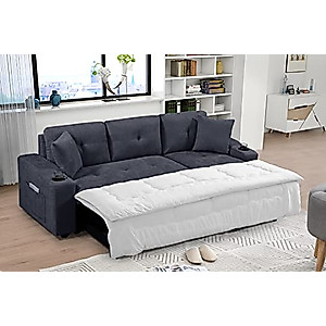 OPTOUGH Sleeper Sectional Sofa with Storage Chaise and Pull Out Bed,L-Shaped Couch with 2 Cupholders, Side Pockets & Pillows for Living Room Apartment, Gray, Dark Grey