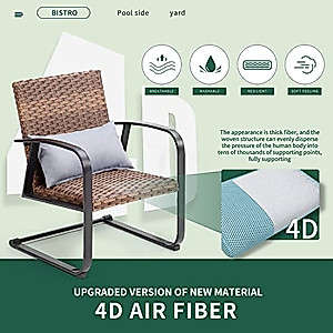 3 Pieces Patio Furniture Set,Outdoor Bistro Set,C-Spring Dining Chairs with Washable Cushion,Conversation Furniture for Garden Poolside Balcon,4D Air Fiber Cushion,Premium Rattan,400lbs Capacity