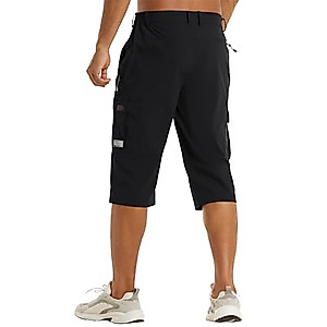 TACVASEN Capri Pants for Men Black Cargo Shorts Men Outdoor Quick Dry Shorts for Men Water-Resistant Workout Shorts with Zipper Pockets