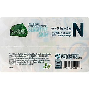 Seventh Generation Baby Diapers for Sensitive Skin, Animal Prints, Size 0 Newborn, 36 count