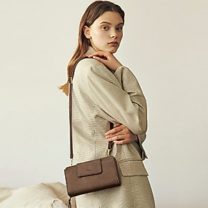 S-ZONE Genuine Leather Shoulder Large Tote Bag for Women Travel Wallets RFID Blocking Leather Clutch Crossbody Purse Passport Document Credit Card Holder