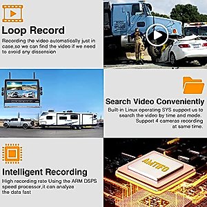 AMTIFO RV Backup Camera Wireless HD 1080P Trailer Bluetooth Rear View Cam System Touch Key 7'' DVR Monitor Split Screen 4 Channels for Truck Camper Adapter for Furrion Pre-Wired RVs A7