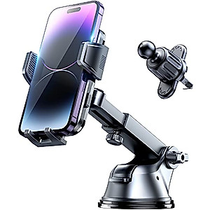 ADIUPUL Car Phone Holder Mount, Phone Mounts for Car 3 in 1 Universal Car Mount, Easy Clamp Hands Free Universal Fit for Dashboard Windshield Vent iPhone Samsung and More Phones