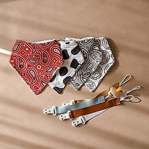 Stadela 100% Cotton Baby Bandana Drool Bibs for Drooling and Teething Nursery Burp Cloths 4 Pack Unisex Set for Girl and Boy – Western Baby Cowboy Cowgirl Cow Skin Paisley Wild West