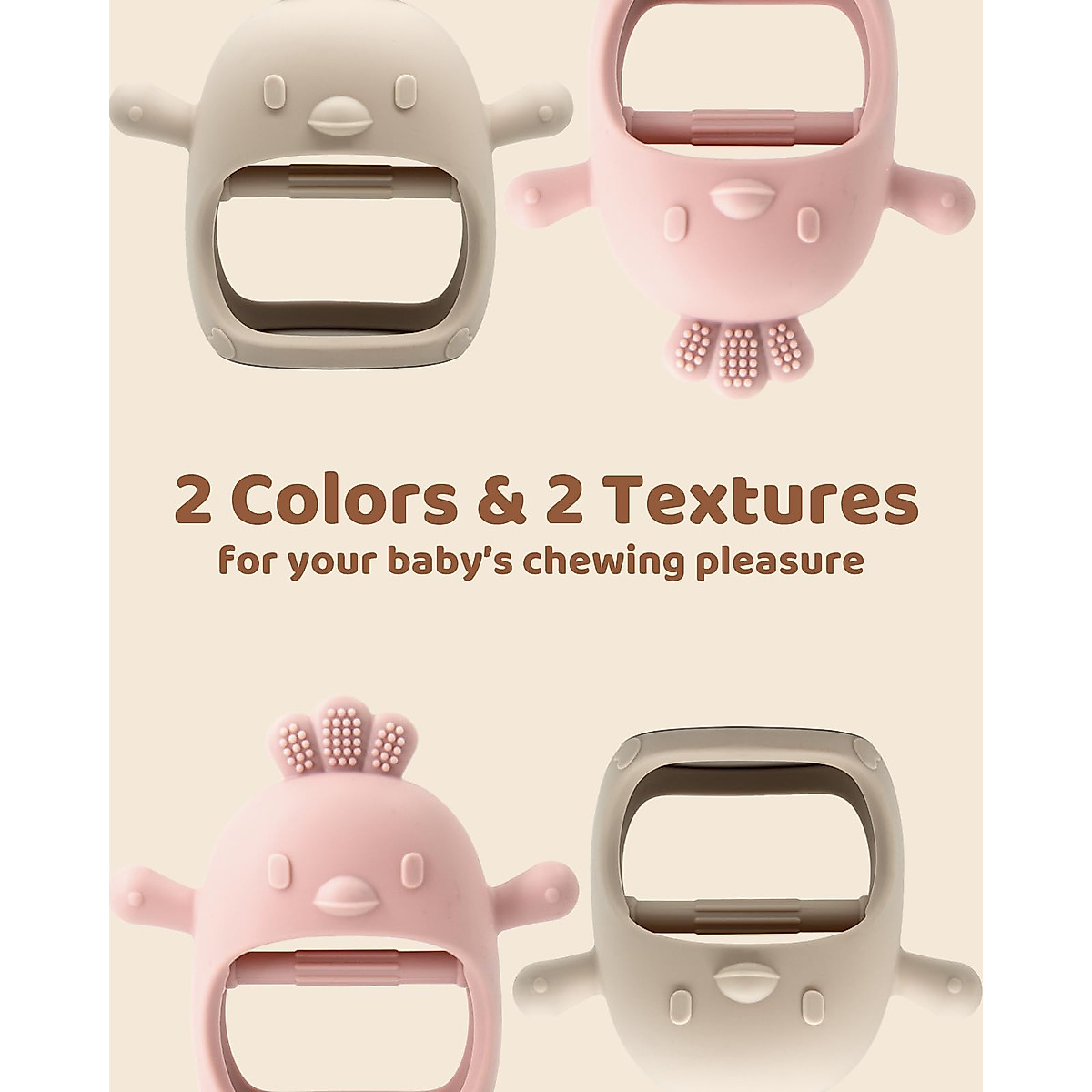 2 Packs Baby Teething Toy for 0-6 6-12 Months, Food Grade Silicone Teething Mitten, Anti Dropping Wrist Hand Teethers Baby Chew Toys for Sucking Needs, BPA Free