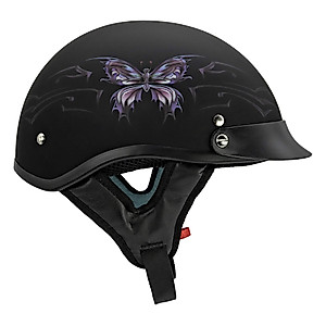 VCAN Cruiser Intricate Butterfly Motorcycle Half Helmet (Flat Black, Small)