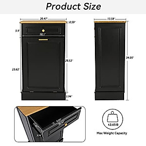 Anbuy Tilt Out Trash Cabinet Can Bin Kitchen Wooden Trash Can Free Standing Holder Recycling Cabinet with Hideaway Drawer Wooden Trash Holder (Black)