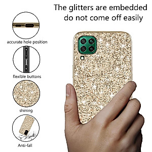 Compatible with Huawei P40 Lite Case Glitter Shockproof,Huawei P40 Lite Phone Case Bling Sparkly Soft TPU and PC Silicone Shiny Girl Women Thin Protective Cover (Gold)