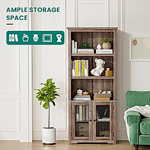 Naice Bookshelf 70" Tall Bookcase, 5 Shelf Book Shelf with Glass Doors Adjustable Display Storage Shelves Wood Large Bookshelf Furniture for Bedroom Home Office Living Room