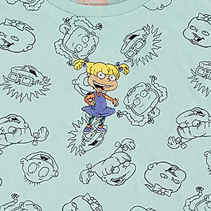 Nickelodeon Ladies 90's Fashion Shirt - Rugrats Angelica and Reptar Allover Crop Top Skimmer Tee (Mint, Small)