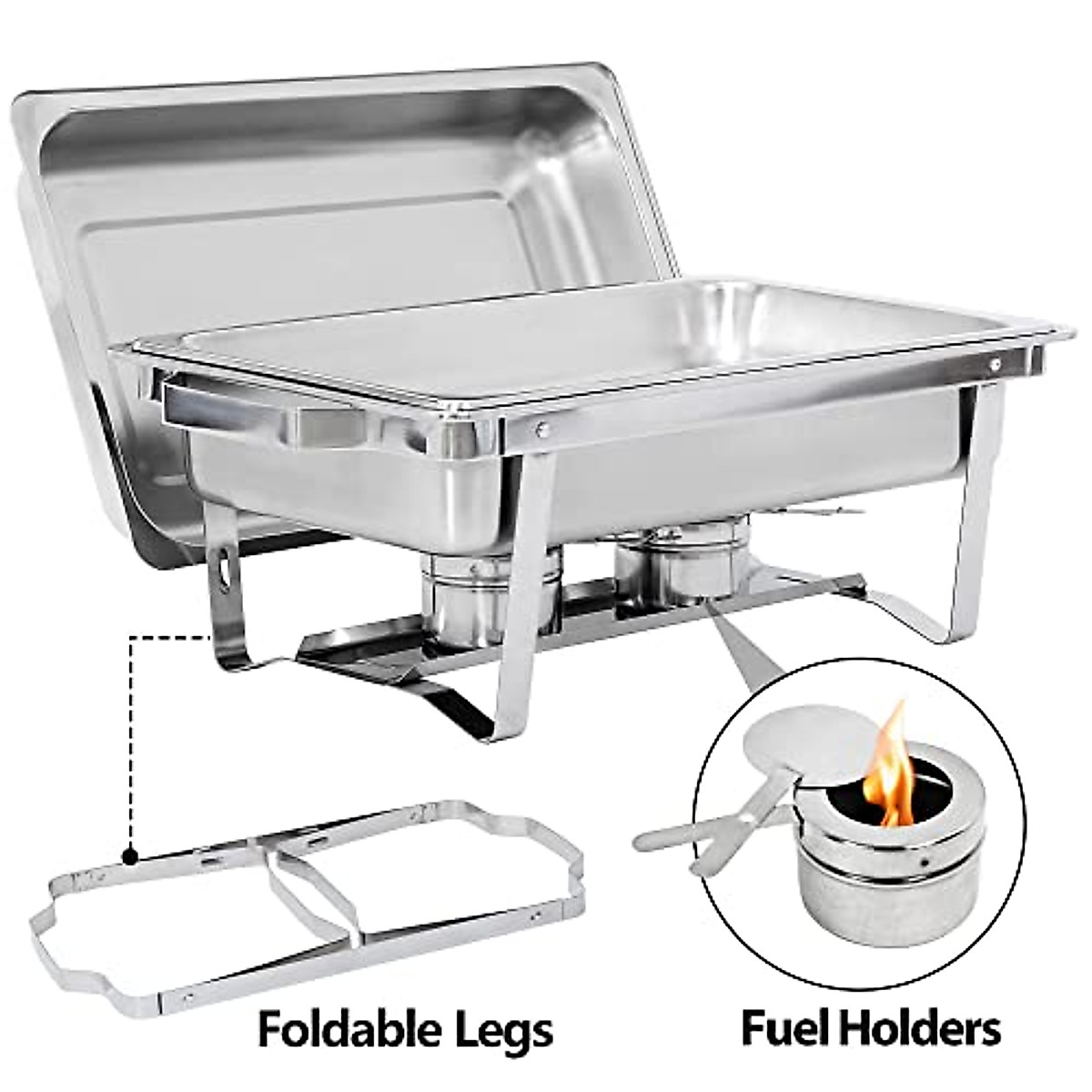 SUPER DEAL Newest 4 Pack 8QT Food Warmer, Rectangular Chafing Dish Buffet Set w/Foldable Frame Legs, Stainless Steel Full Size Chafer Dish for Parties