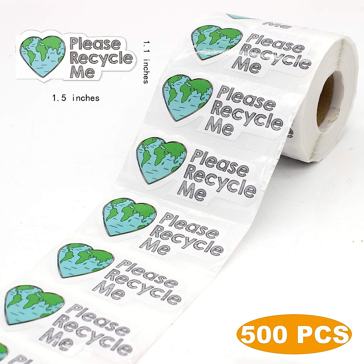 muminglong, 1.5 Inch Please Recycle Me Sticker, Thank You Sticker, Reused Box, Recycling Label, Love Shaped Earth Sticker,Handmade Sticker,Packaging Sticker, 500 PCS