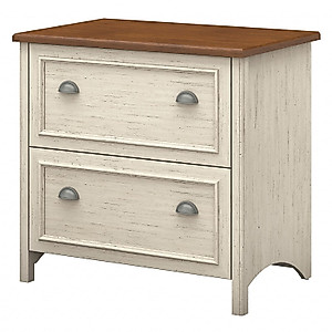 Bush Furniture Fairview 2 Drawer Lateral File Cabinet in Antique White and Tea Maple
