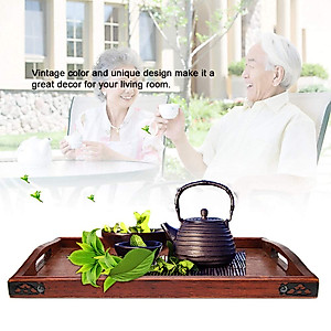 Wooden Tray Coffee Table Tray Ottoman Tray Dark Brown Multi-Purpose Wooden Serving Tray Plate for Tea Set Fruits Candies Food Home Hotel Modern Aesthetic Decorative Serving Tray with Handles (S)