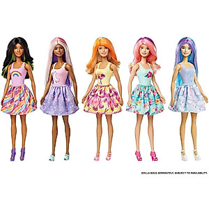 Barbie Color Reveal Doll with 7 Surprises: 4 Mystery Bags Contain Surprise Wig, Skirt, Shoes & Sponge; Water Reveals Metallic Blue Doll’s Look & Creates Color Change on Face & Wig