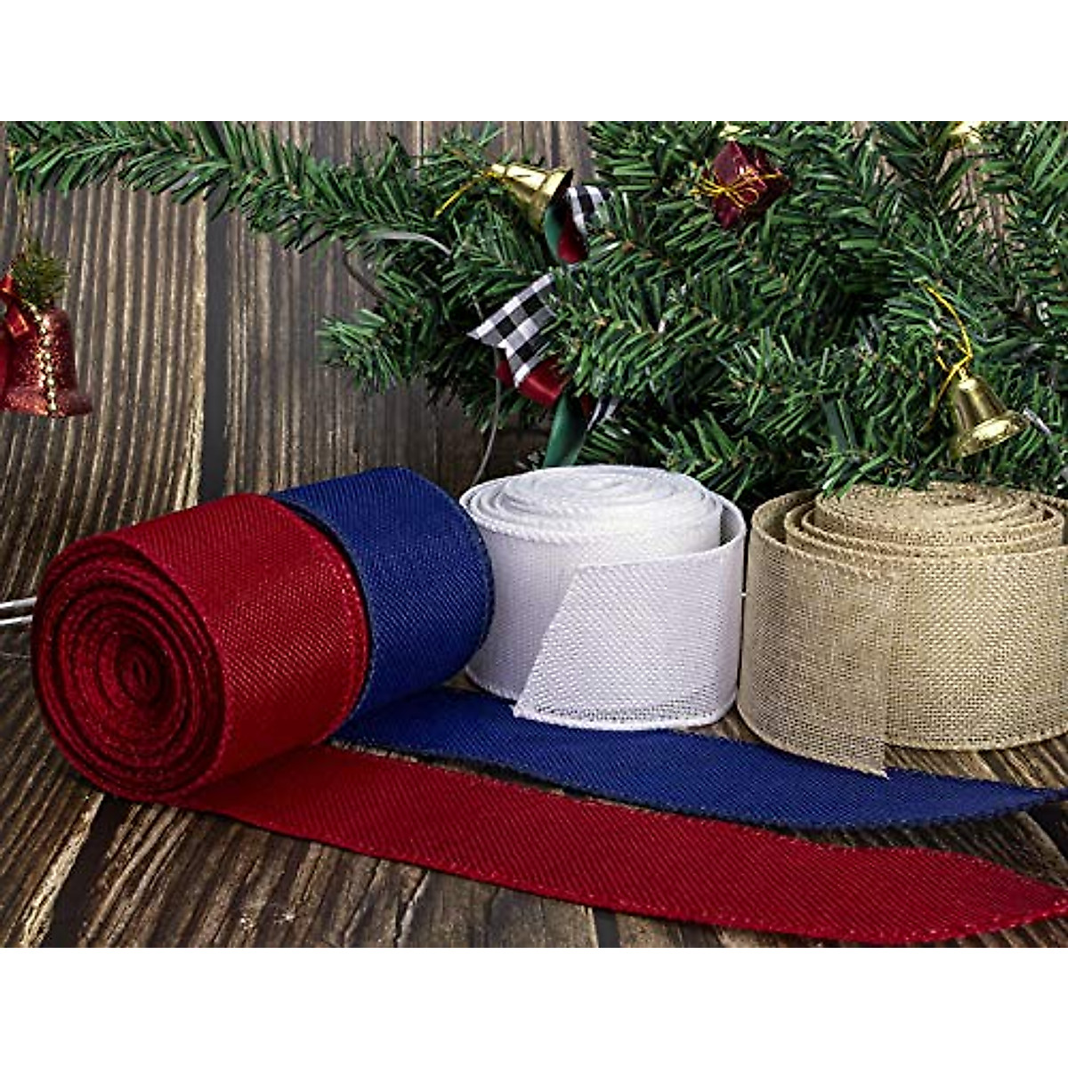 ATRBB White Burlap Wired Ribbon, Solid Color Wired Edge Ribbon, 2.5" x 10 Yd