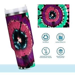 40 Oz Tie Dye Spiral Insulated Water Tumbler with Lid and Straw, Stainless Steel Tumbler