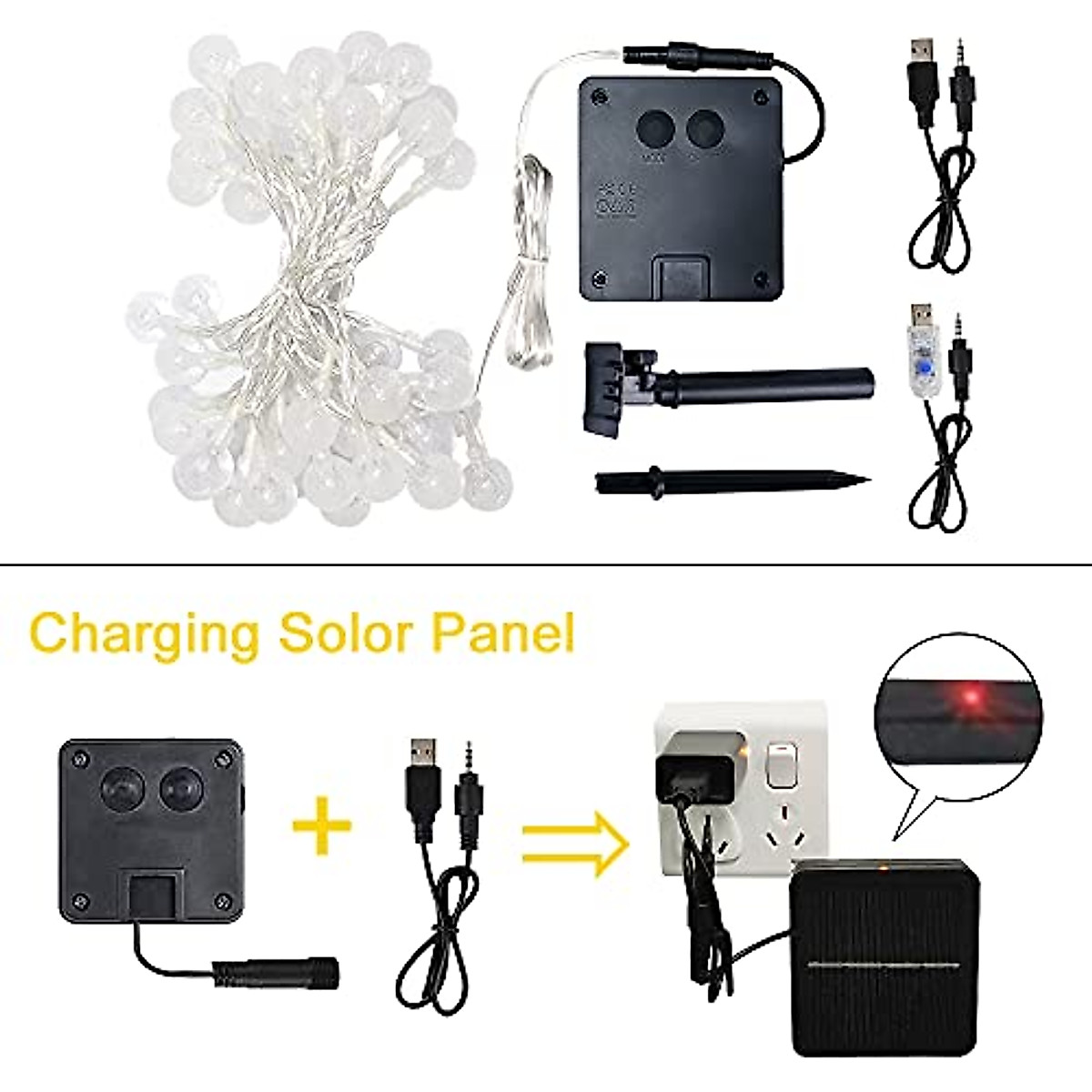YZIXNUY Warm White Outdoor String Lights Solar/USB Powered, 22.3FT 40 LED Crystal Globe Fairy Lights with 8 Lighting Modes for Indoor Outside Garden Backyard Party Wedding (Warm White)…