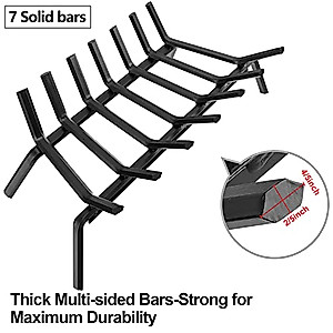 AMAGABELI GARDEN & HOME Fireplace Grates 24 Inch Wide Heavy Duty Solid Steel Fireplace Log Grate Indoor Wood Holder Wrought Iron Fire Grate Wood Rack Outdoor Kindling Wood Stove Hearth Burning Rack