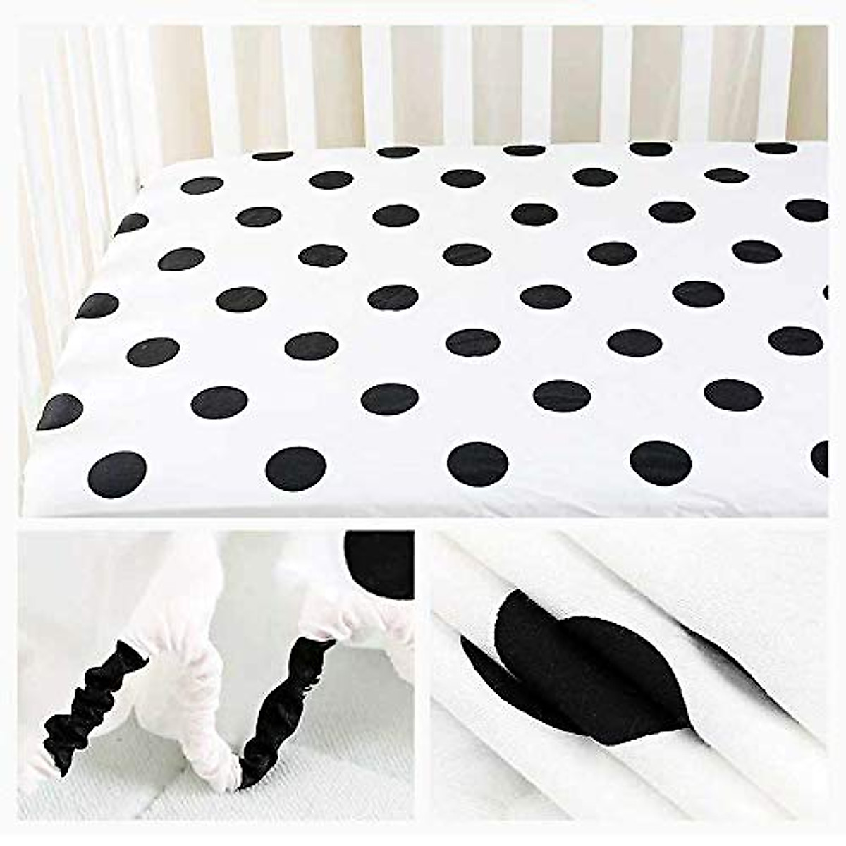 Lovepreciousbaby Dot Print Fitted Crib Sheet, 100% Cotton Baby Crib Sheets for Standard Crib Mattress- Black Dots Pattern