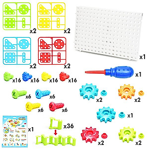 ChuburD 177pcs Kid's Building Toys,Interlocking Gear Set Building Blocks,for Kids Ages 3 and Up, Kids Play Toolbox,Drive Belt Gears,for Classroom Learning,Kids' Party,Toddlers Boys Girls Favor