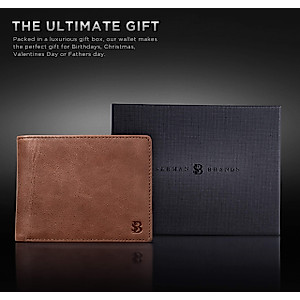 SERMAN BRANDS 2 ID Window Wallet for Men RFID Blocking Leather, Bifold Top Flip, Extra Capacity Travel Wallet (Morning Roast Executive)