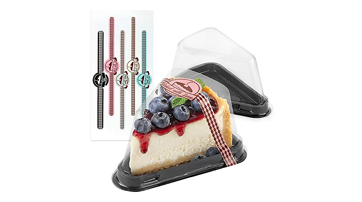 Triangular Cake Slice Containers - 50 Pack w/ Stickers