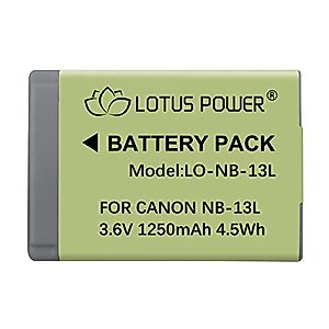 LOTUS POWER Rechargeable NB 13L Battery Replacement High Capacity 1250mAh, NB-13L Battery Pack 3.6V NB13L for SX740 HS / SX720 HS / SX620 HS / G9X2 / G7X Mark III / G7X / G5X Cameras