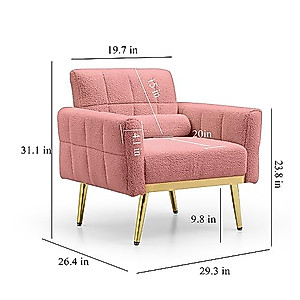 Penifun Teddy Accent Modern Side Gold Legs & Waist Pillow, Single Sofa Couch Armchair Reading Chairs for Living Waiting Room Bedroom Pink
